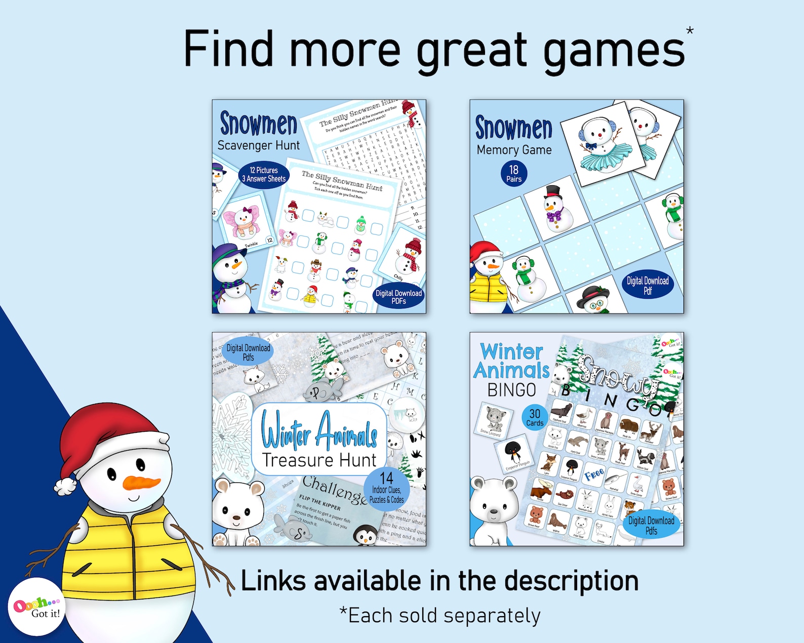 Snowman Bingo, 30 Printable Bingo Cards; a Festive Kids Winter Game for ...