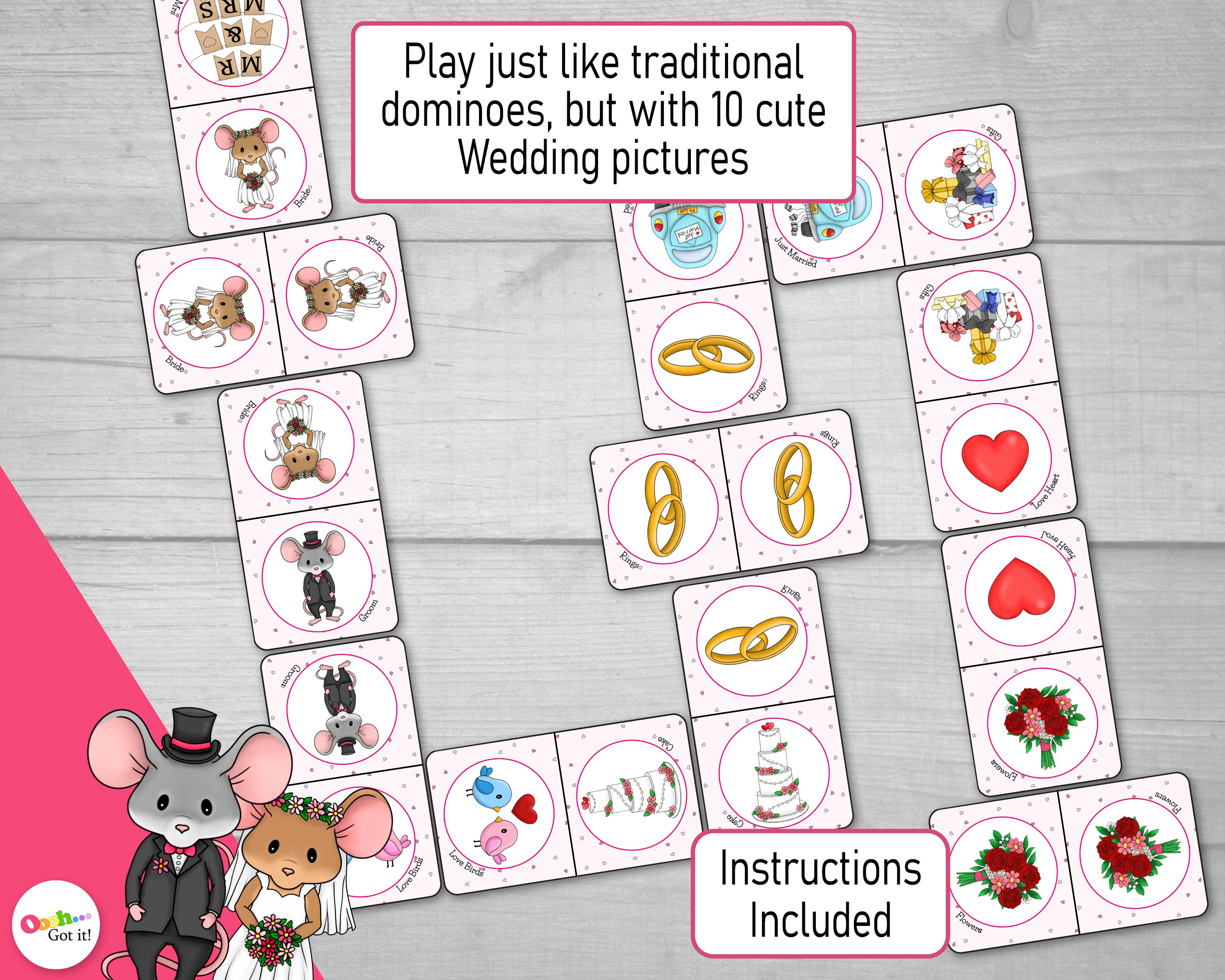 Wedding Dominoes, a Cute Printable Wedding Mouse Reception Game for ...