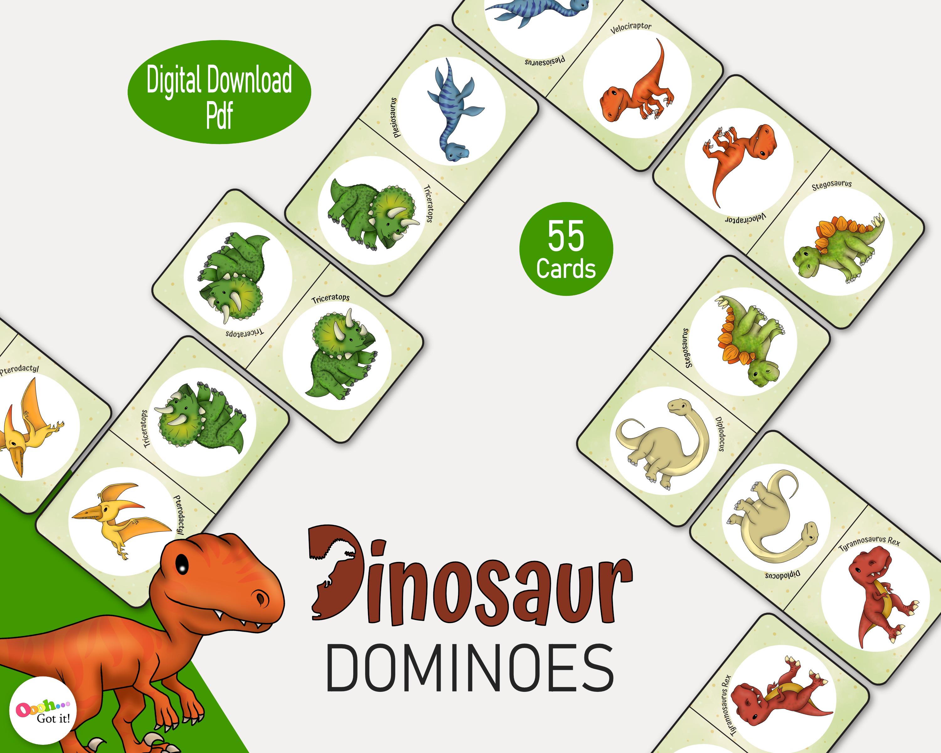 Dinosaur Dominoes, a Printable Kids Matching Game, for a Boys Birthday ...