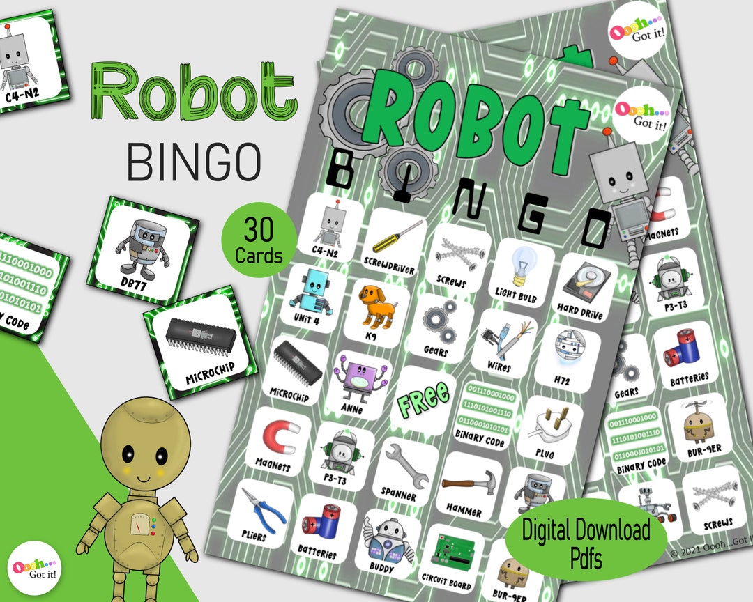 Robot Bingo Cards, a Printable Boys Birthday Party Game, a Instant ...