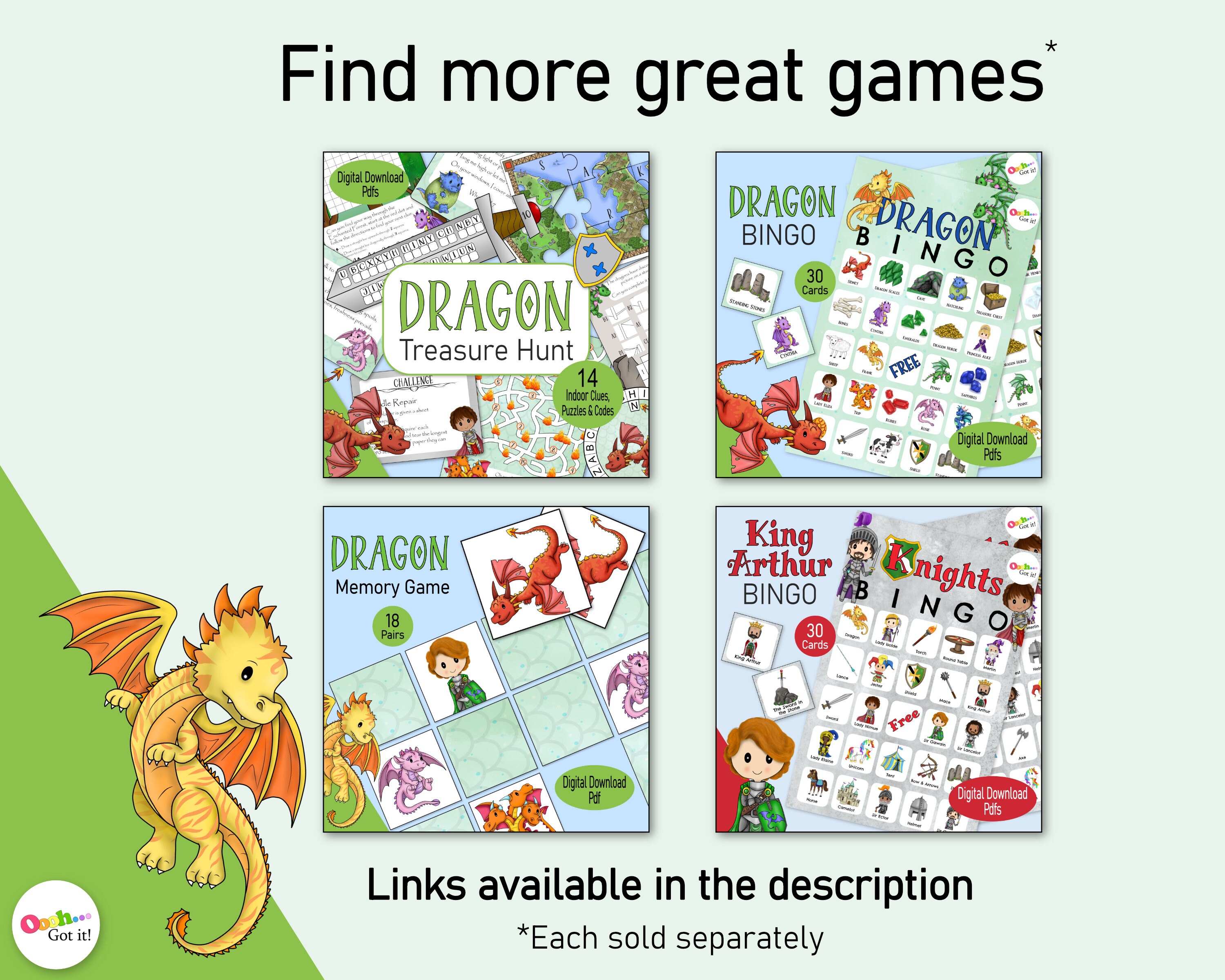 Dragon Picture Scavenger Hunt, a Printable Picture Matching Fantasy ...