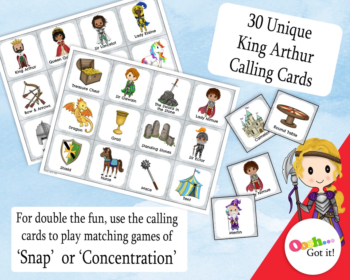 King Arthur Bingo Medieval Knight Bingo Cards a Printable - Etsy