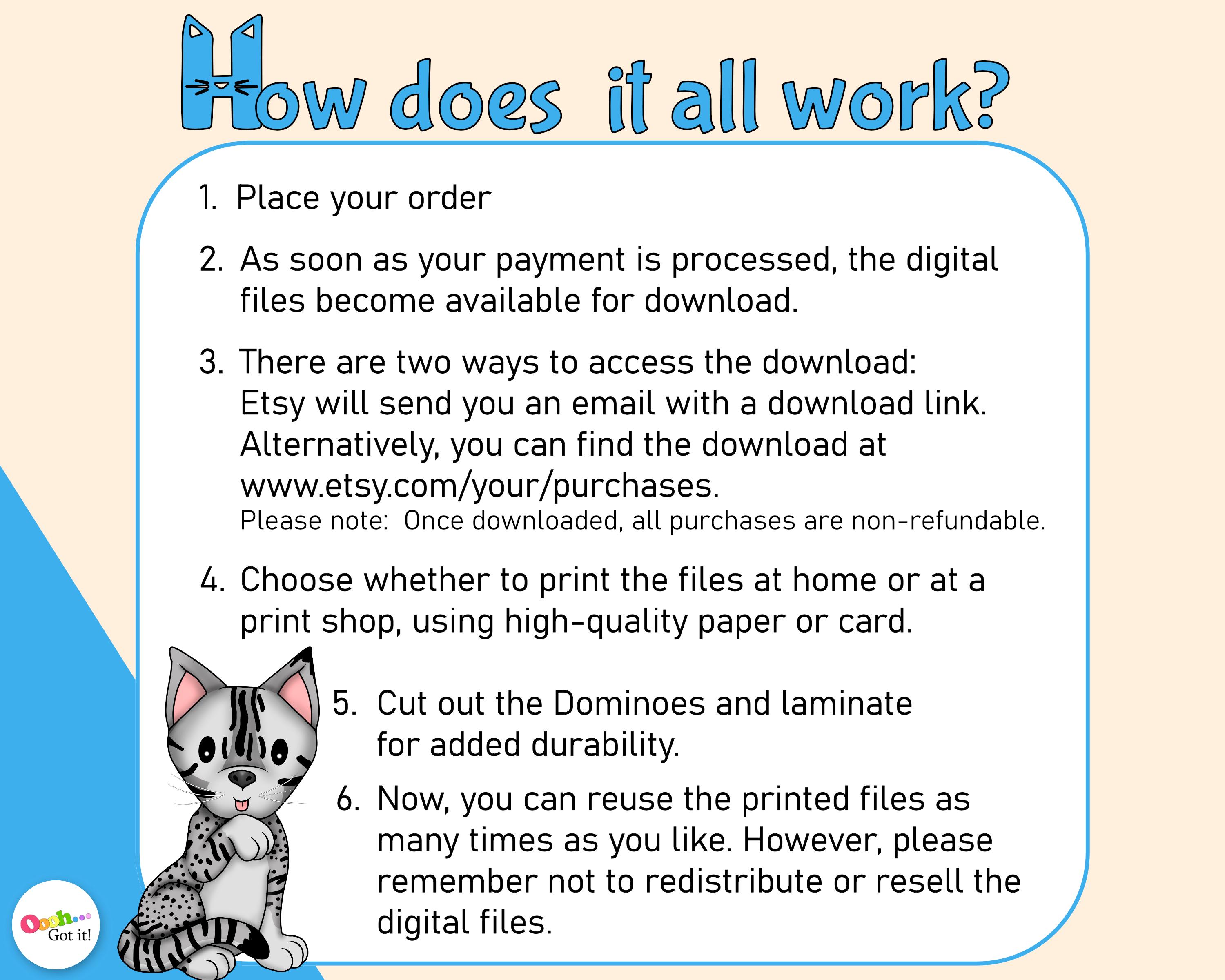 Cat Dominoes, a Printable Kitten Picture Matching Activity for Kids ...