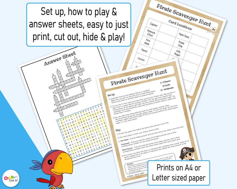 Pirate Scavenger Hunt, a Printable Picture Matching Game, for a Boys ...