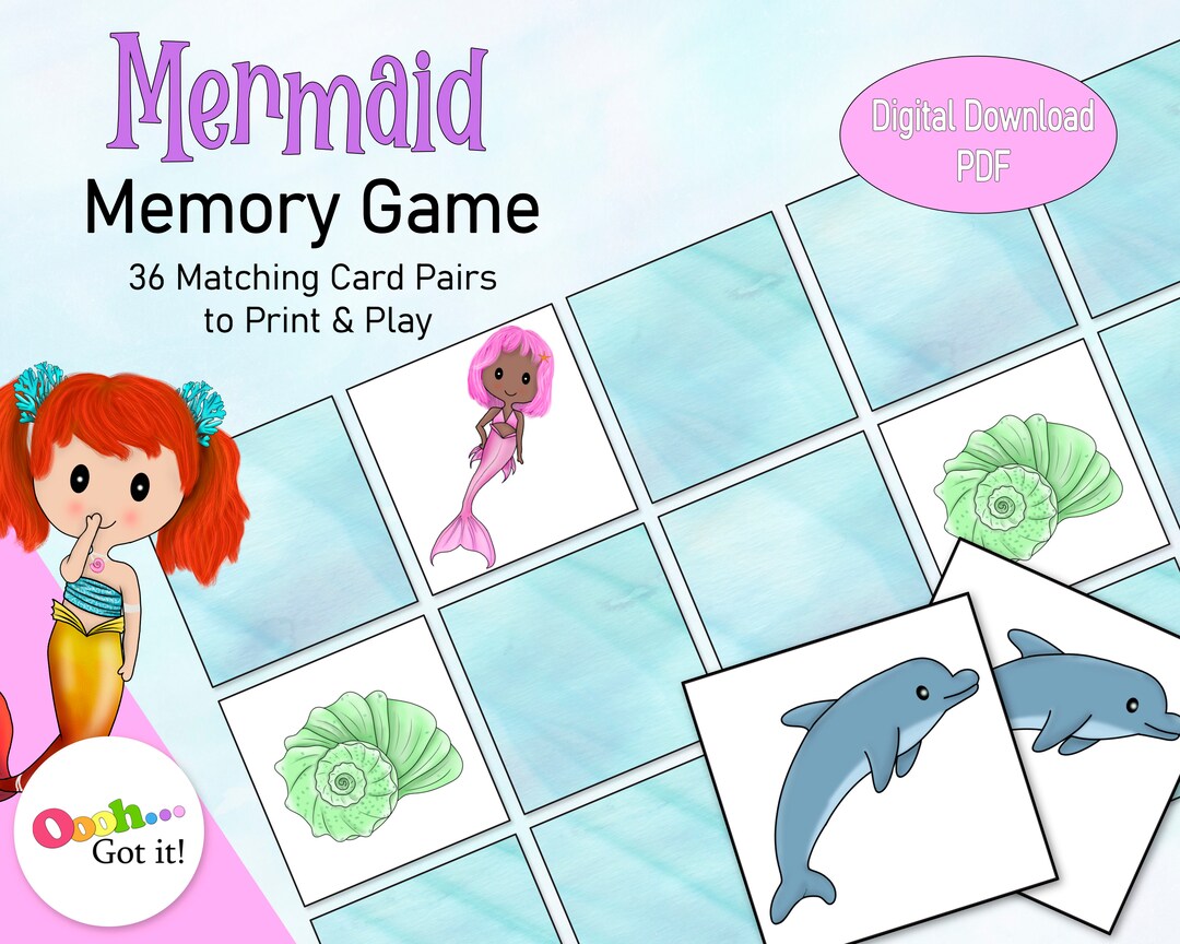 Mermaid Memory Cards a Printable Ocean Picture Matching Game - Etsy