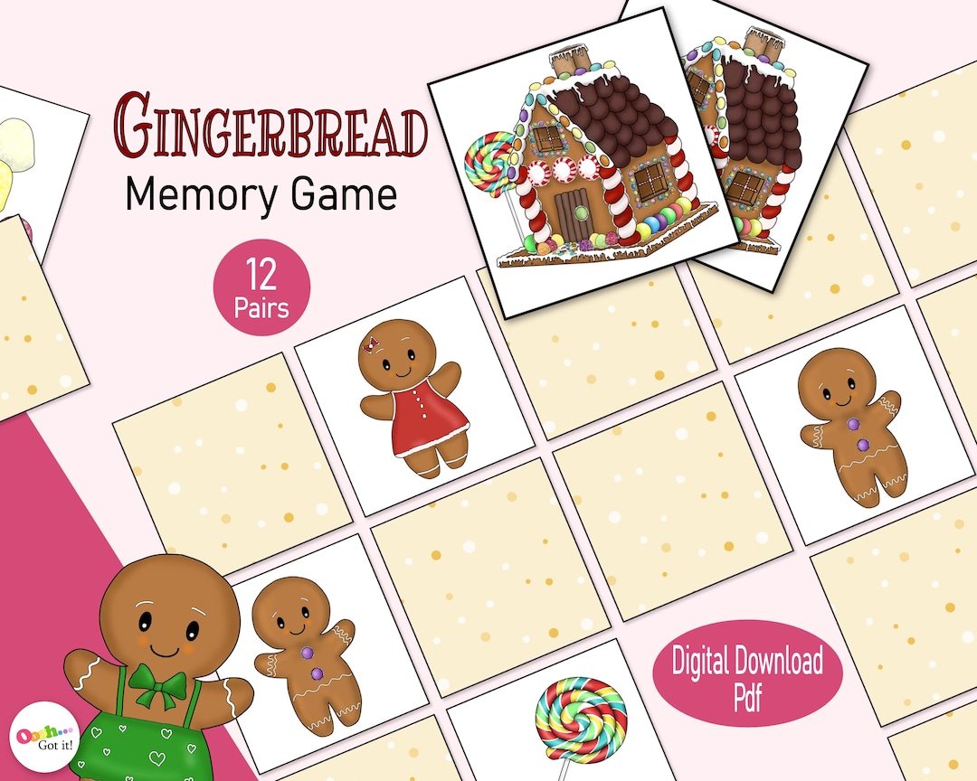Gingerbread Memory Card Game, a Printable Picture Matching Christmas ...