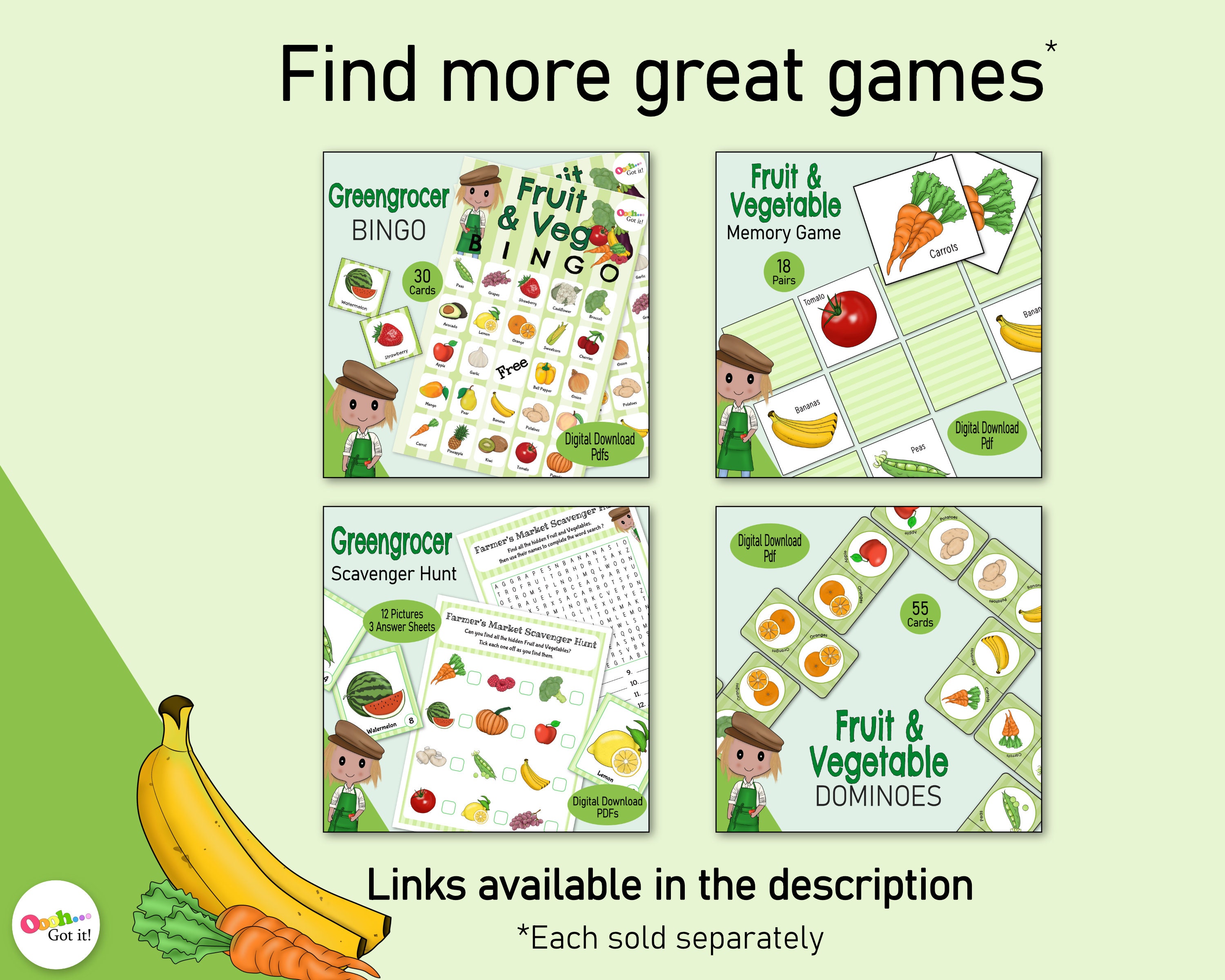 Fruit & Vegetable Dominoes, a Printable Healthy Eating, Greengrocer or ...