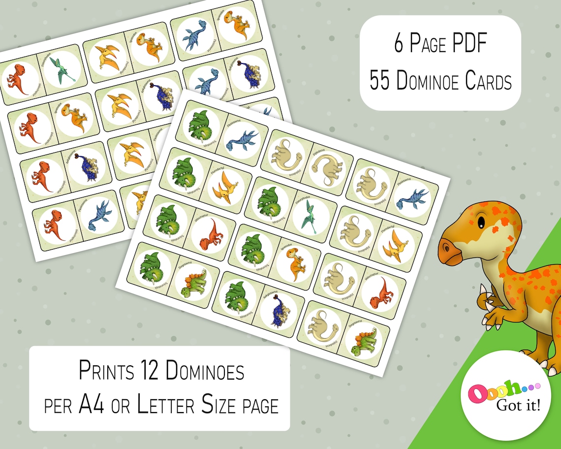 Dinosaur Dominoes a Printable Kids Matching Game for a Boys - Etsy UK