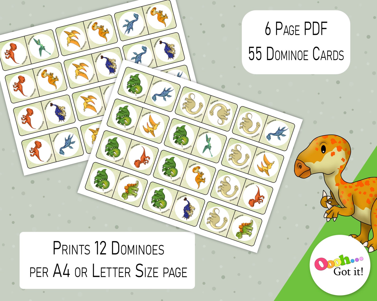 Dinosaur Dominoes a Printable Kids Matching Game for a Boys - Etsy UK