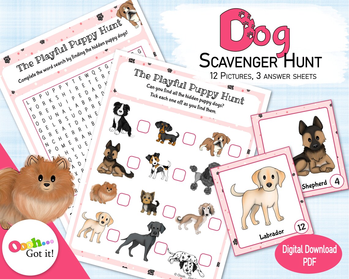 Dog Scavenger Hunt a Printable Puppy Picture Matching Game - Etsy UK