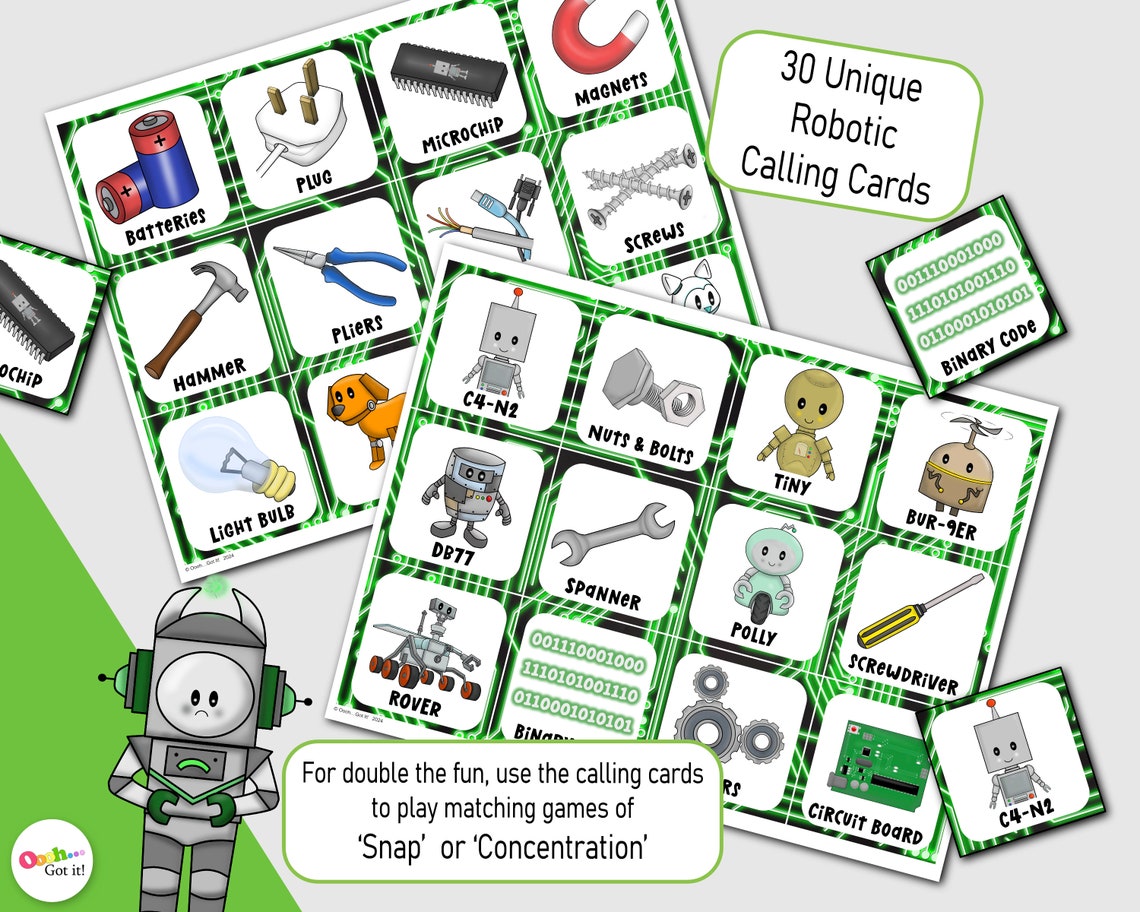 Robot Bingo Cards, a Printable Boys Birthday Party Game, a Instant ...