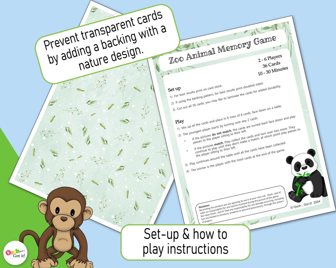 Zoo Animal Memory Card Game – A Printable Matching Game for Kids ...