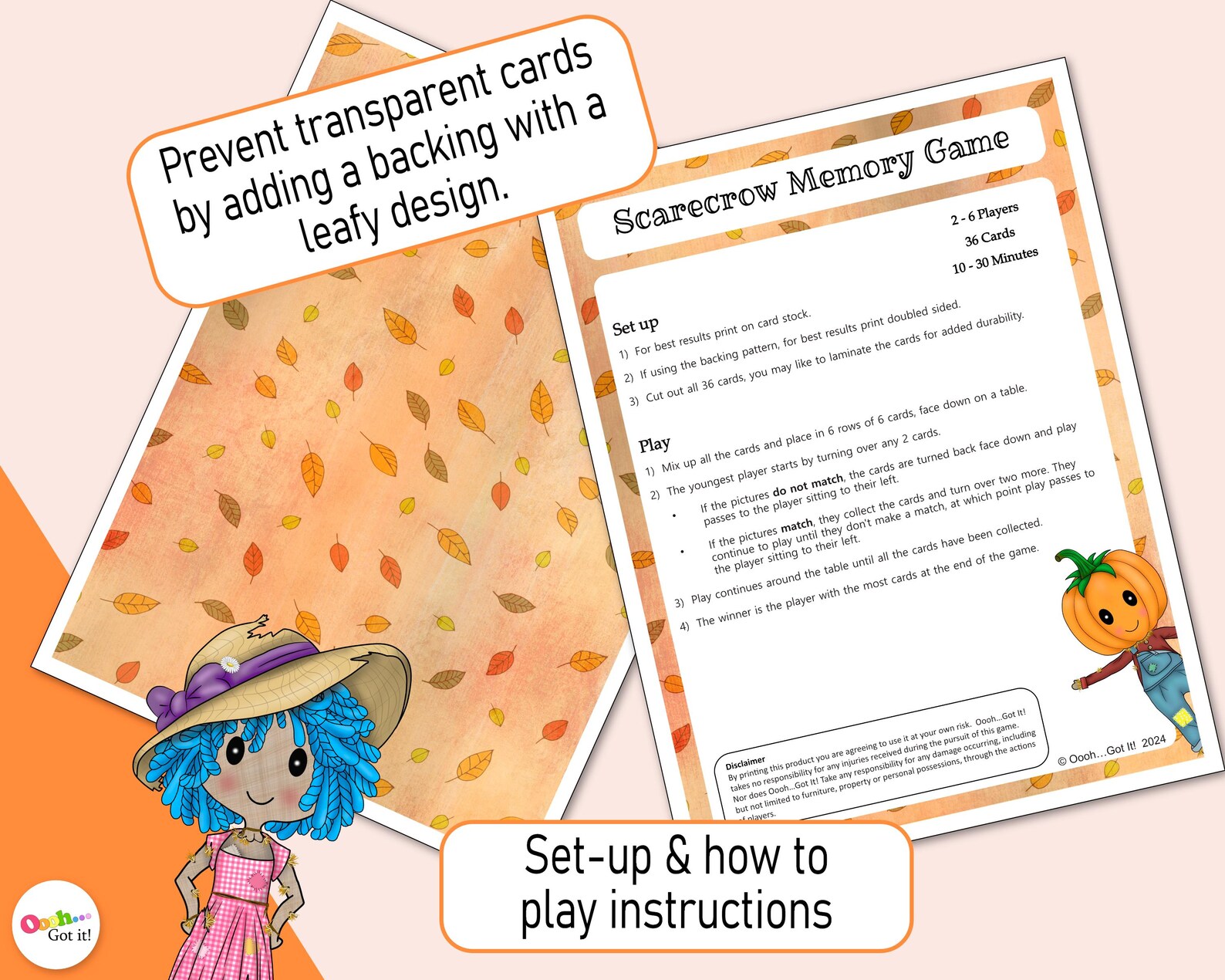 Scarecrow Memory Card Game, a Printable Fall Harvest Picture Matching ...