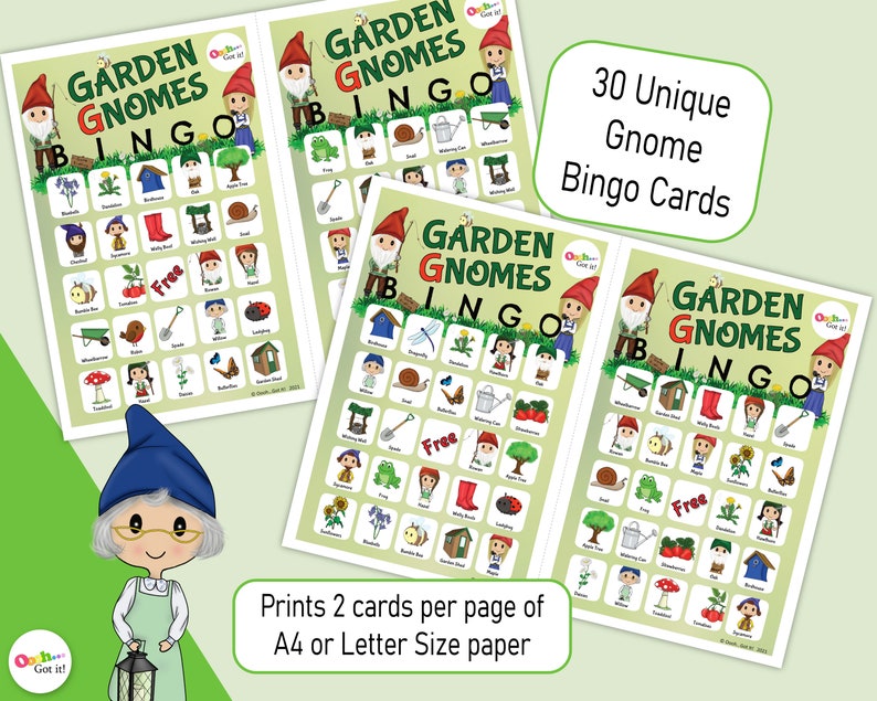 Garden Gnome Bingo Cards, a Printable Garden Party Game, Kids Activity ...