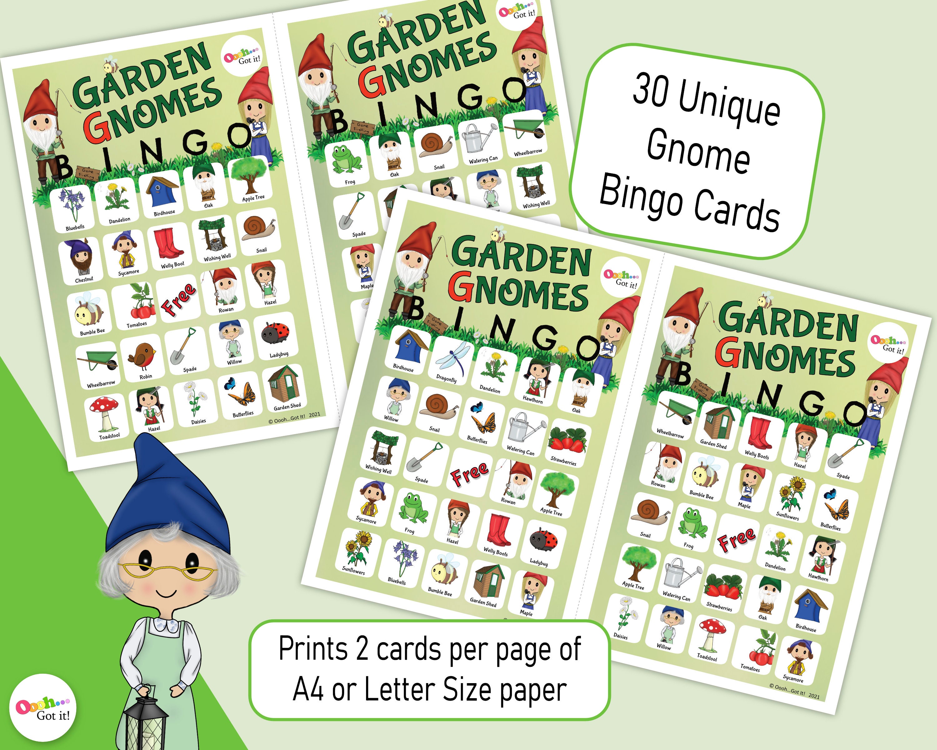 Garden Gnome Bingo Cards, a Printable Garden Party Game, Kids Activity ...