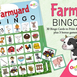 Farm Animals Bingo a Printable Farmyard Kids Game 30 Cards | Etsy