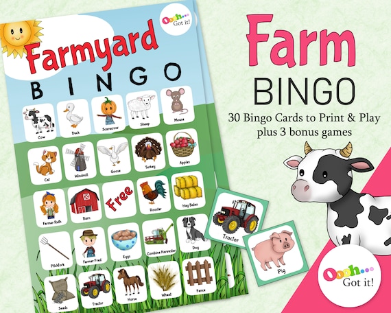 Farm Animals Bingo a Printable Farmyard Kids Game 30 Cards | Etsy