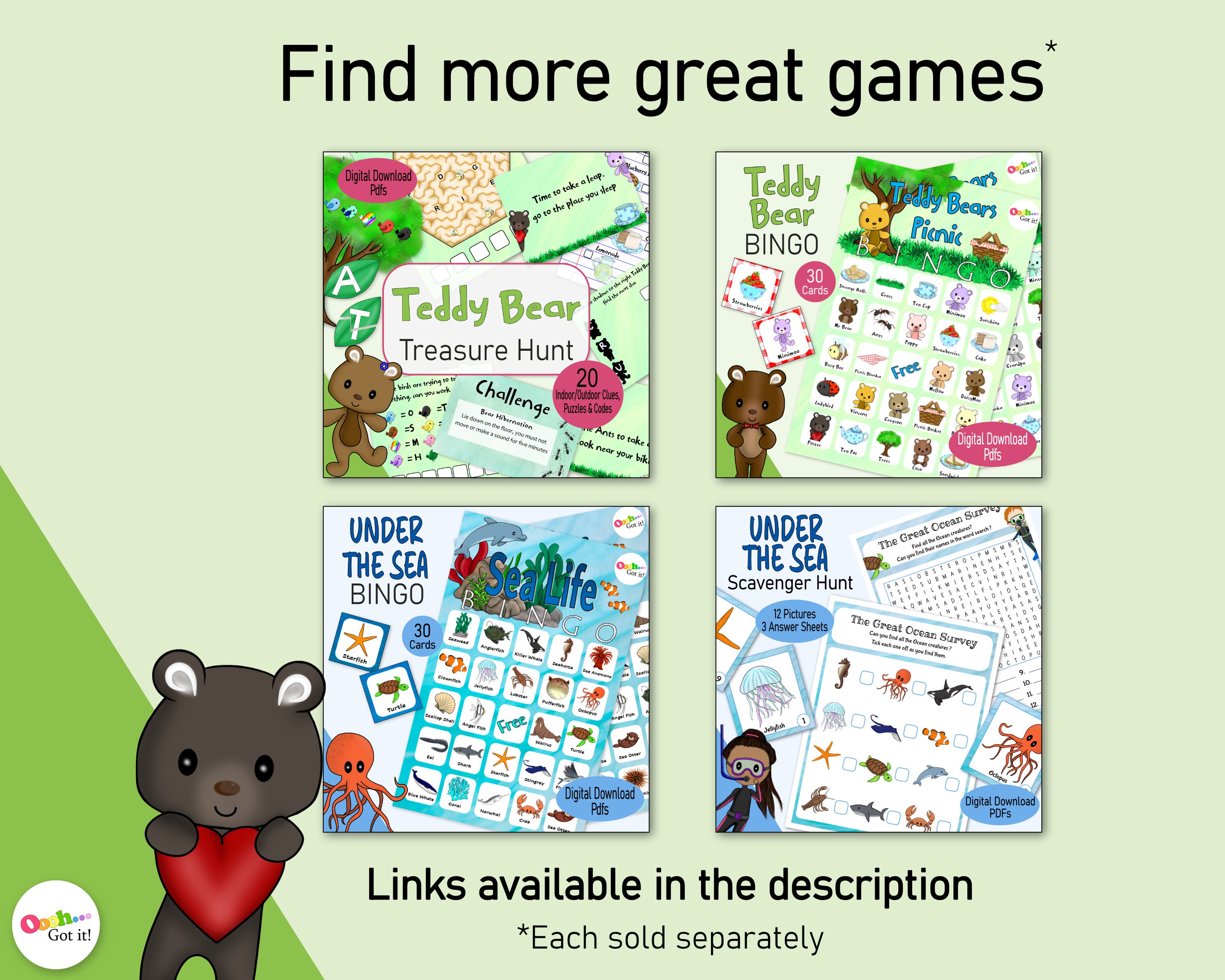 Teddy Bears Picnic Bingo, a Printable Baby Shower, or 1st Birthday ...