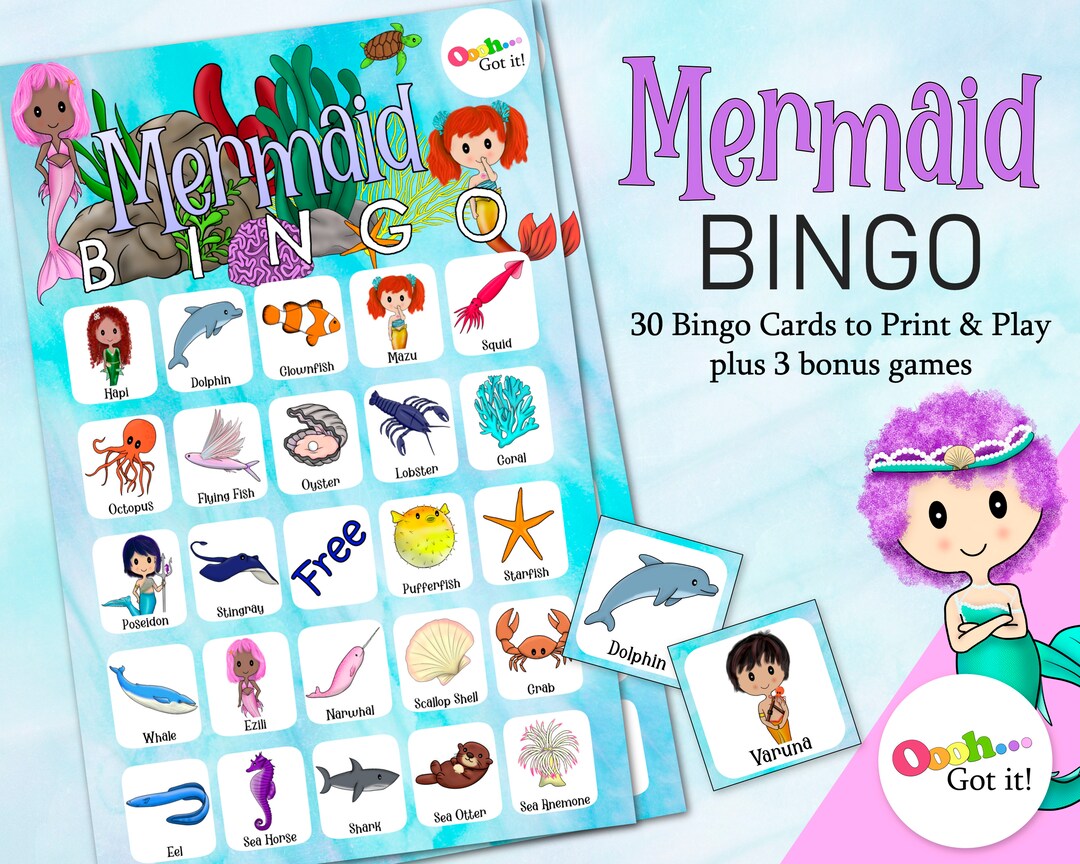 Mermaid Bingo Game a Printable Under the Sea Kids Activity - Etsy
