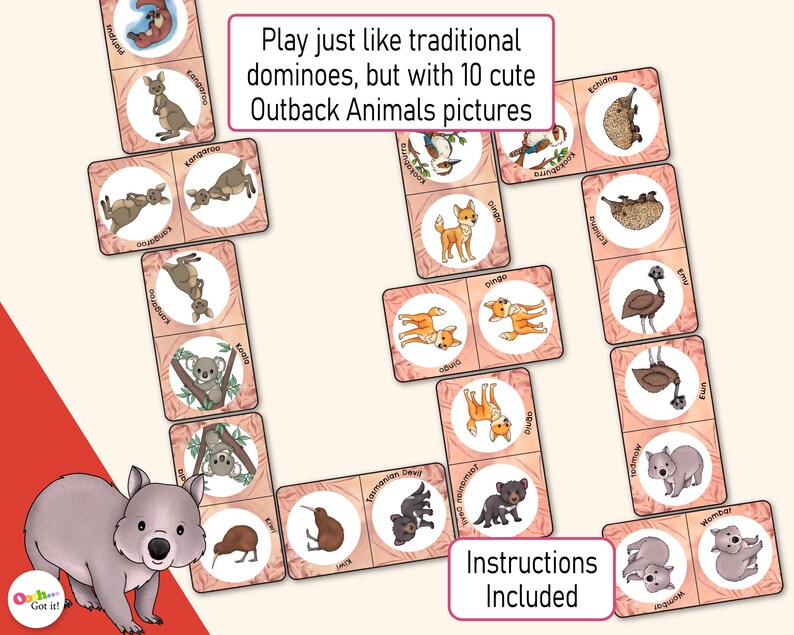 Australian Animal Dominoes, a Printable Kids Matching Game With Aussie ...
