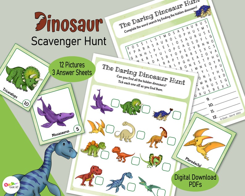 Dinosaur Picture Scavenger Hunt, a Printable Jurassic Picture Matching ...