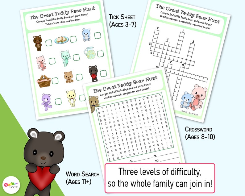 Teddy Bears Picnic Scavenger Hunt, a Printable Picture Matching Family ...