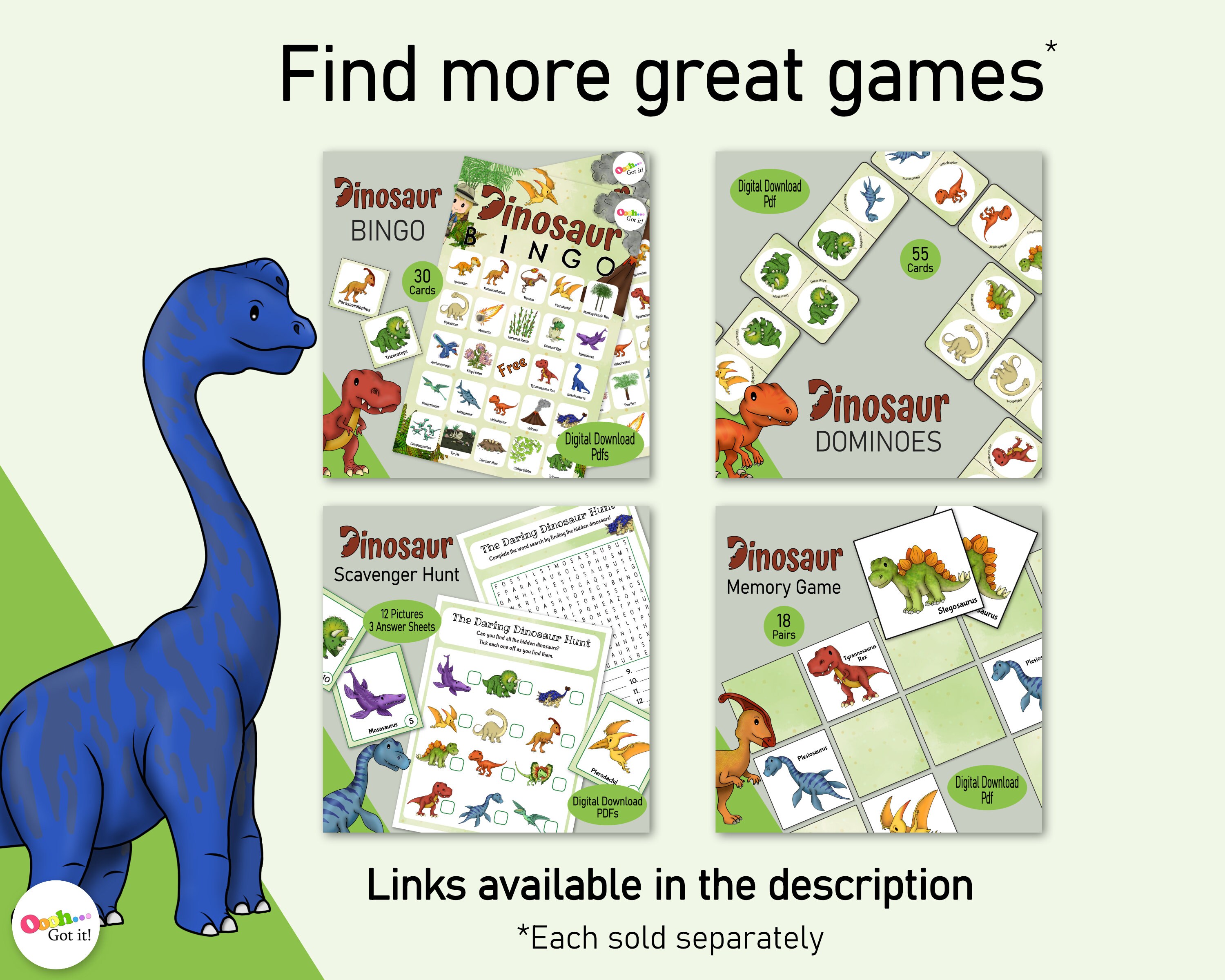 Dinosaur Memory Card Game, a Printable Jurassic Picture Matching Game ...