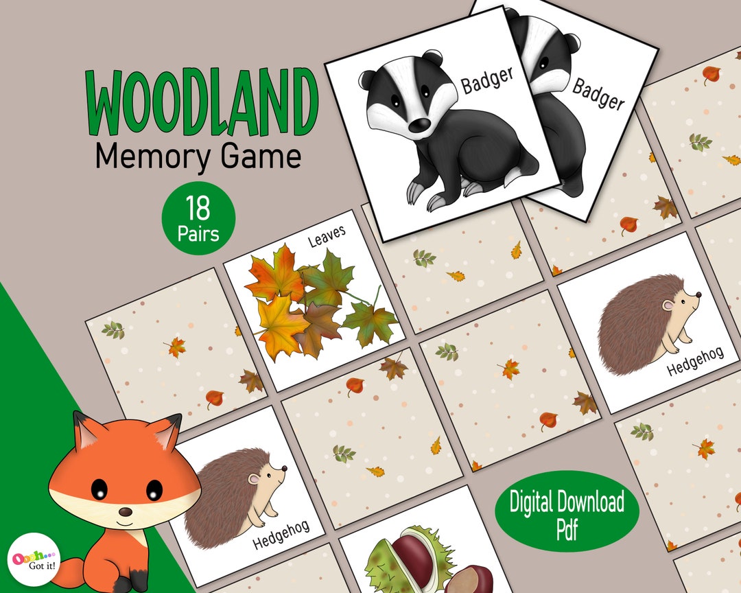 Woodland Animal Memory Card Game, a Printable Autumn Forest Game for ...