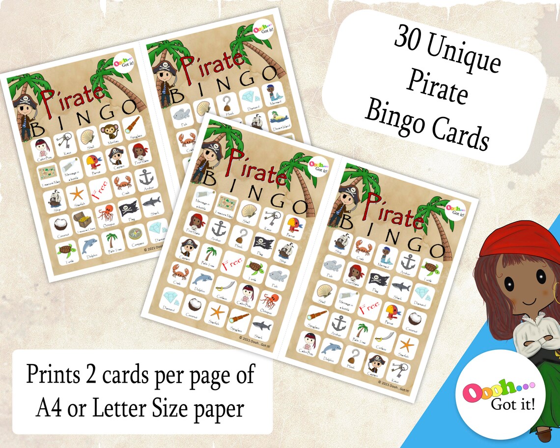 Pirate Bingo Game a Printable Kids Activity for a Pirate - Etsy