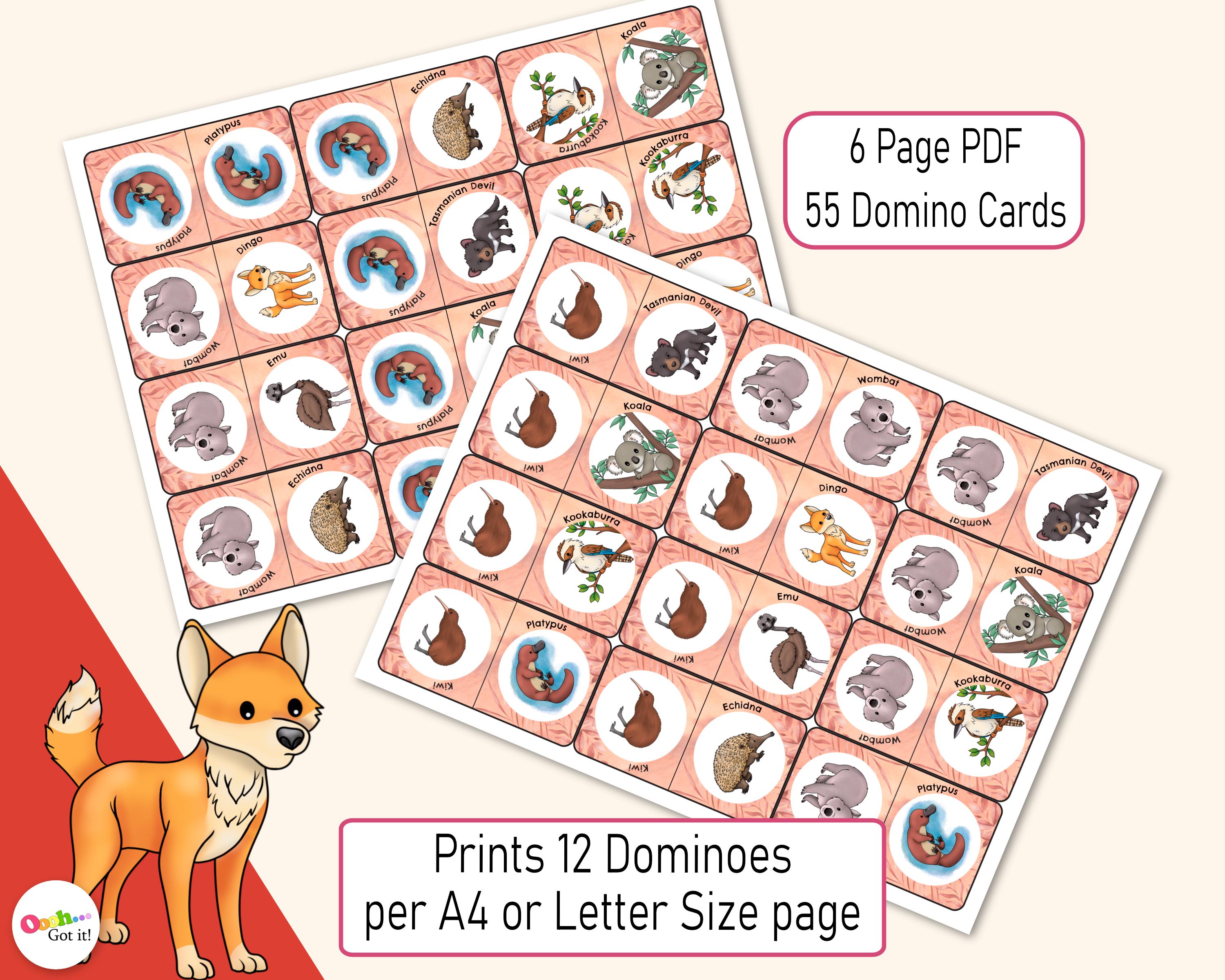 Australian Animal Dominoes, a Printable Kids Matching Game With Aussie ...