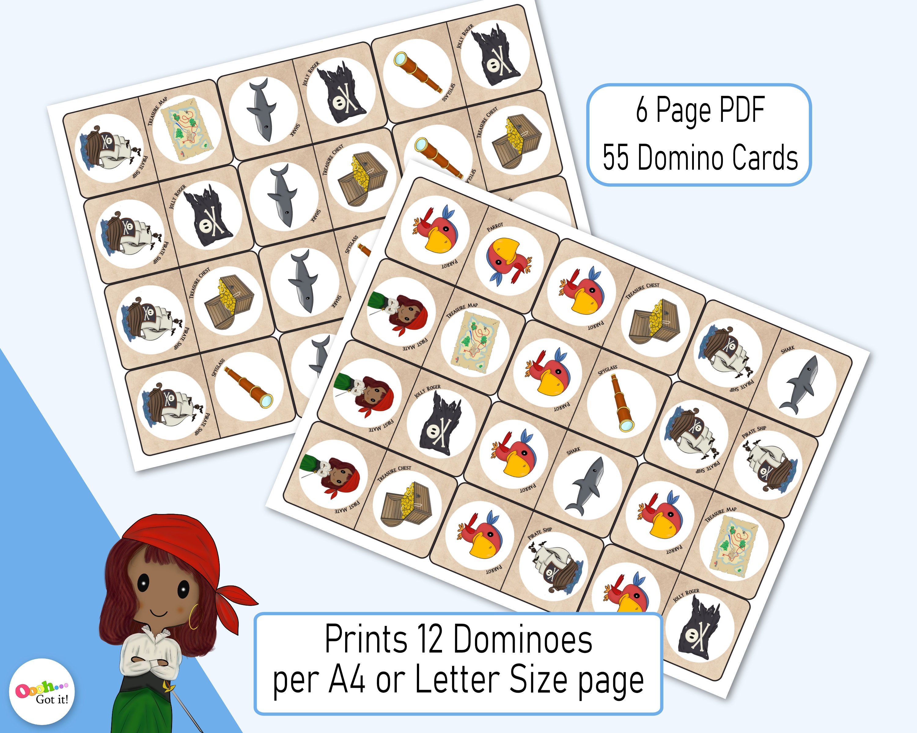 Pirate Dominoes a Printable Kids Activity for a Pirate - Etsy