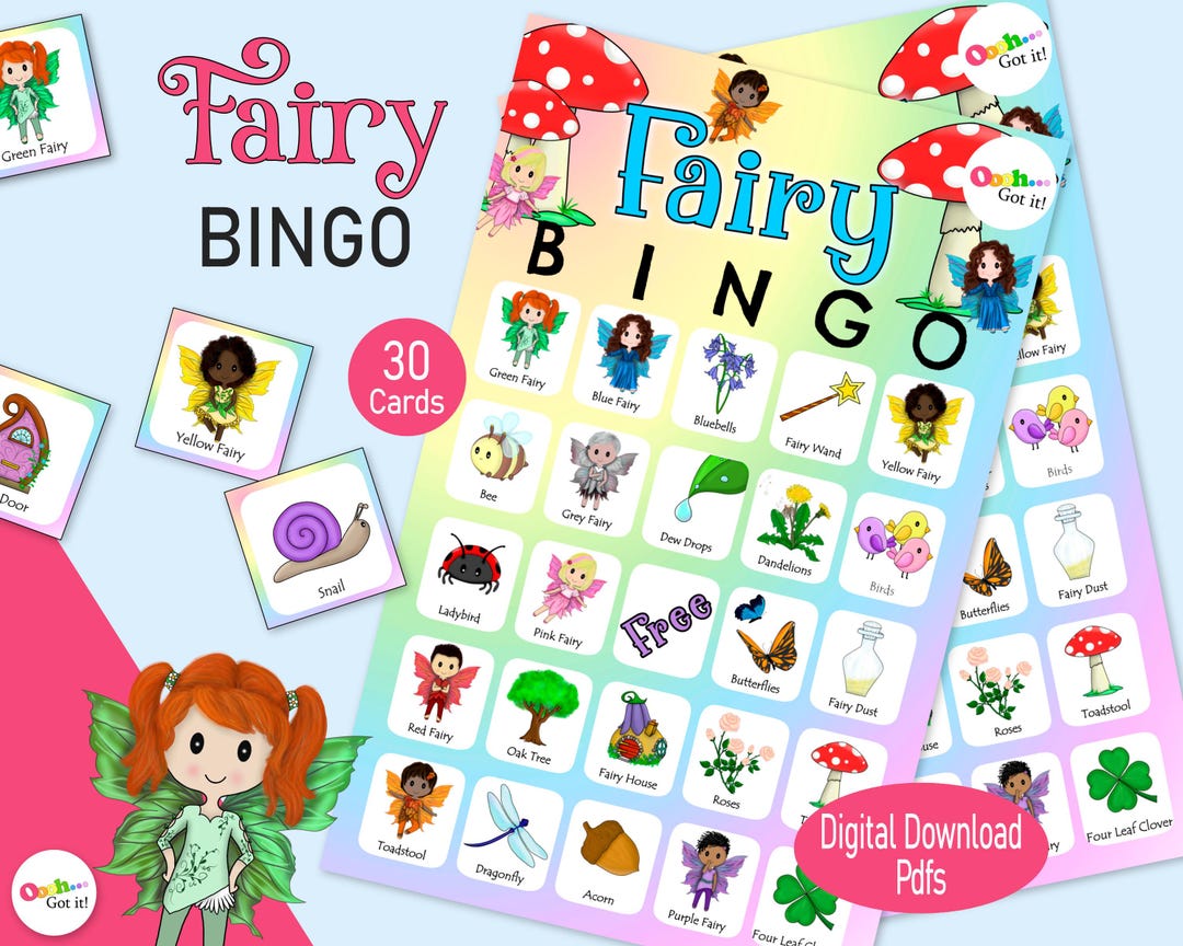 Fairy Bingo, a Printable Rainbow Kids Activity, Party Game for a Rainy ...