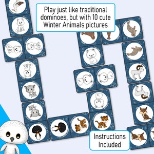 Winter Animal Dominoes, a Printable Snowy Day, Polar Bear Kids Activity ...