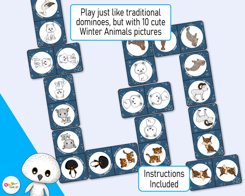 Winter Animal Dominoes, a Printable Snowy Day, Polar Bear Kids Activity ...
