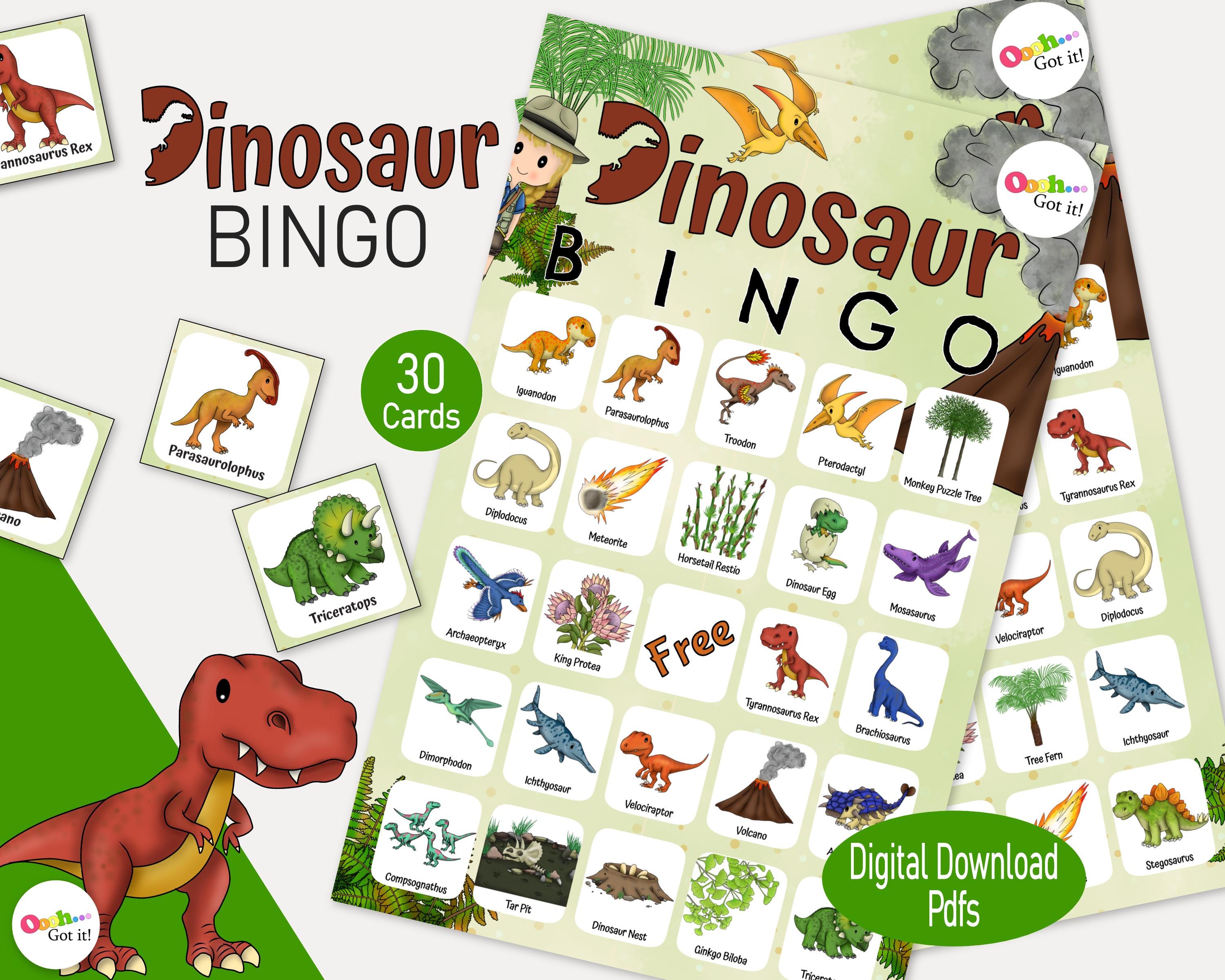 Dinosaur Bingo, Printable Jurassic 2nd Birthday Party Game, a T-rex ...