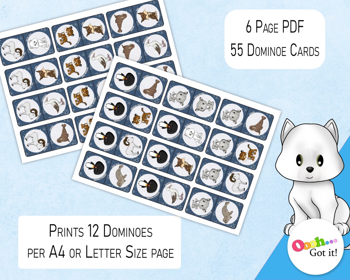 Winter Animal Dominoes a Printable Snowy Day Polar Bear Kids - Etsy UK
