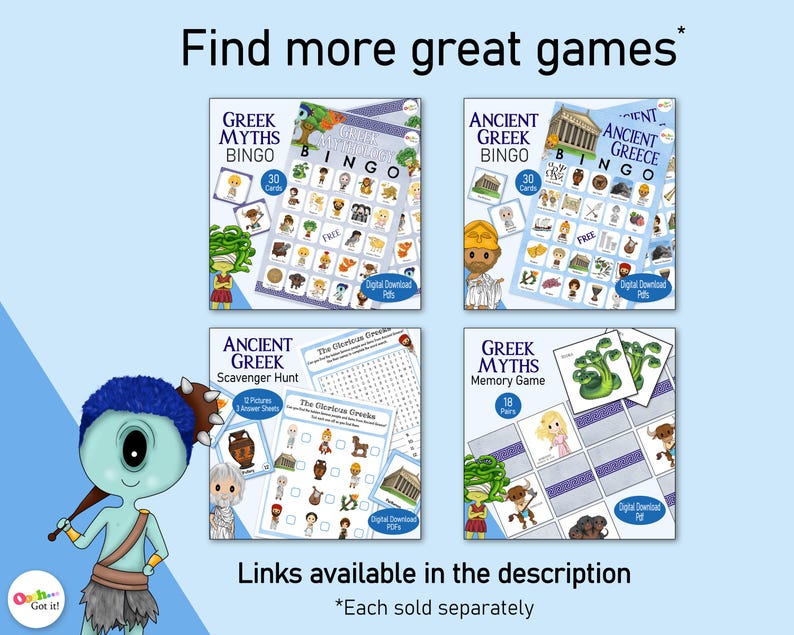 Greek Mythology Bingo for Kids – Printable Ancient Greece History Game ...