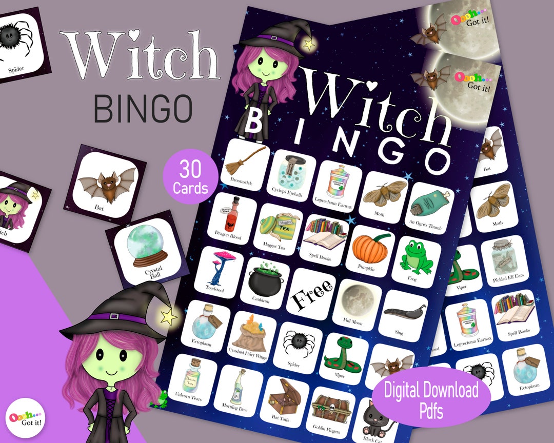 Witch Bingo Cards, a Printable Magical Birthday Game, With Spooky Vibes ...