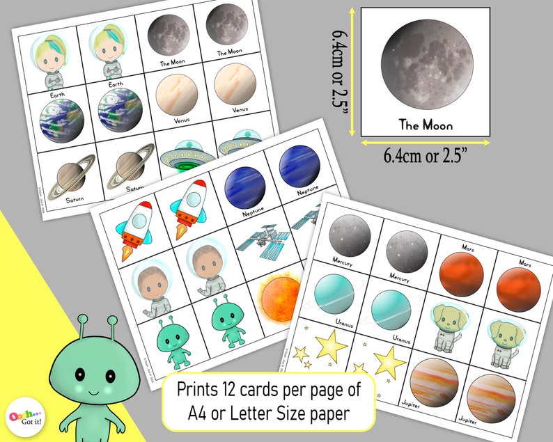 Space Memory Card Game, a Printable Picture Matching Solar System ...