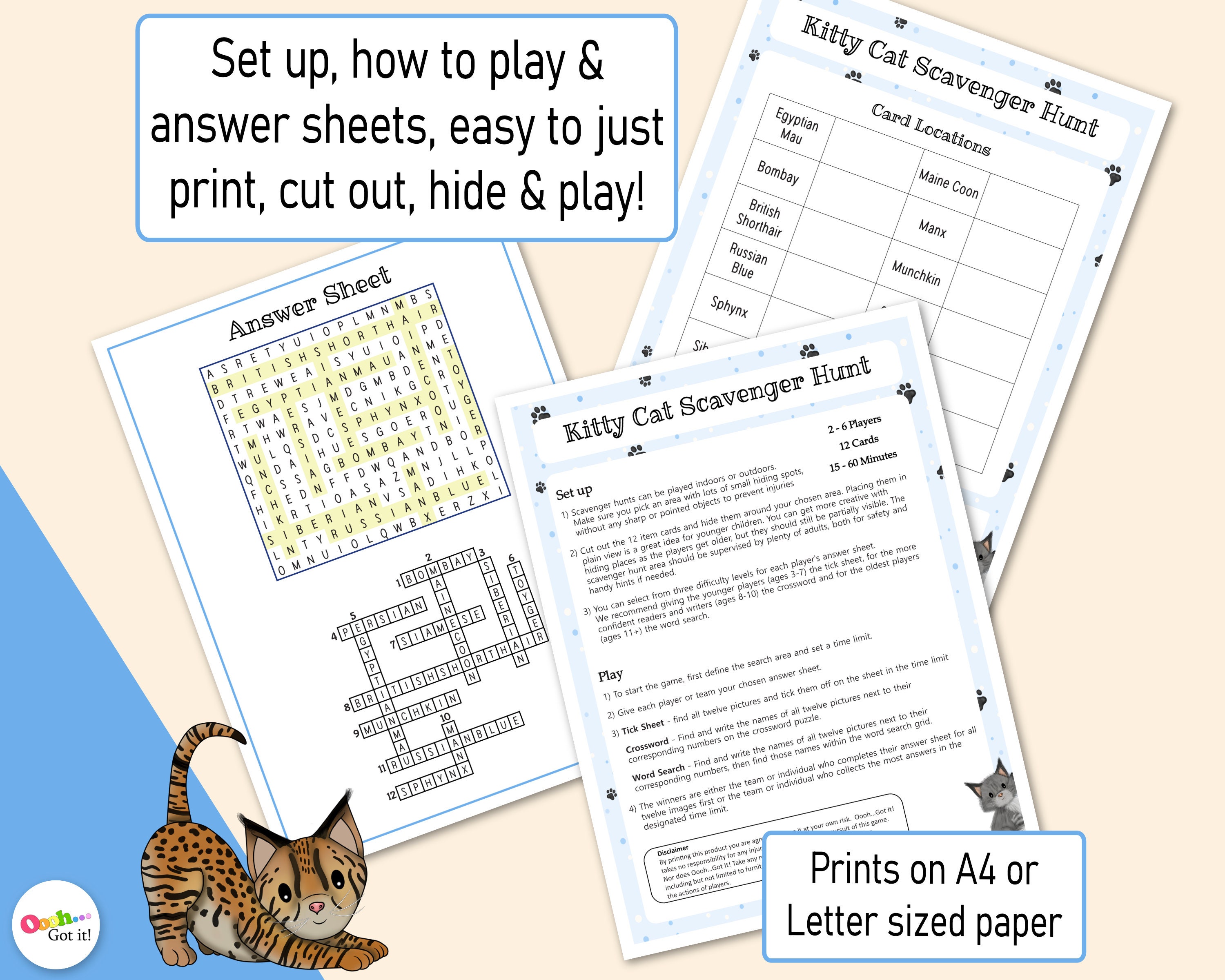 Kitty Cat Picture Scavenger Hunt, a Printable Hide & Seek Game for Kids ...
