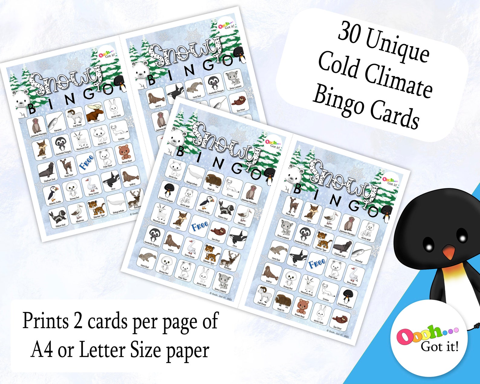 Winter Animals Bingo a Printable Snowy Day Frosty Kids - Etsy