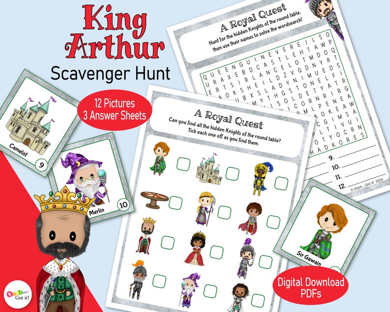 King Arthur Scavenger Hunt, a Printable Medieval Knight Picture ...