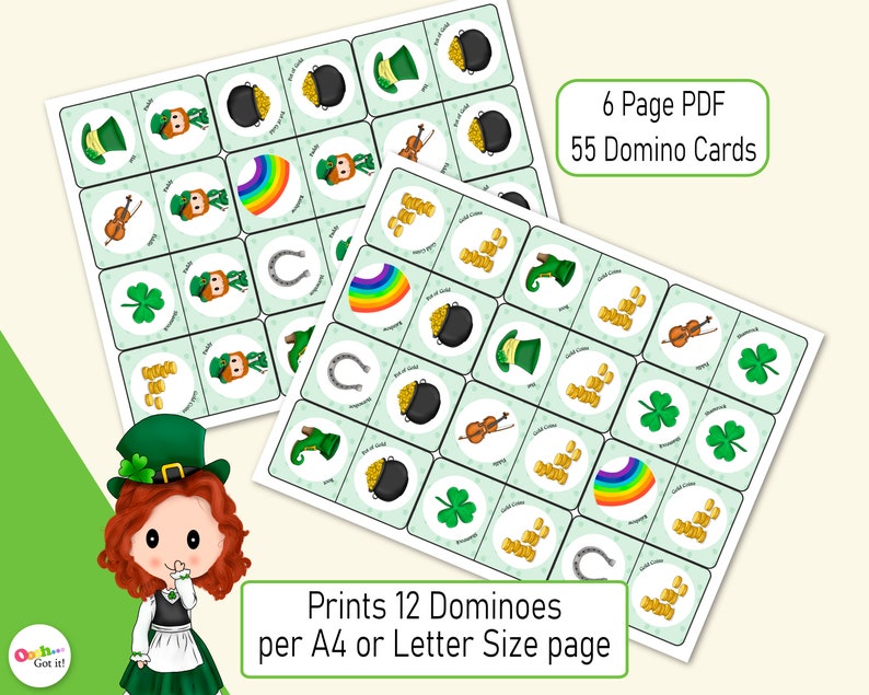 St Patrick's Day a Printable Leprechaun Dominoes Game, a Irish Shamrock ...