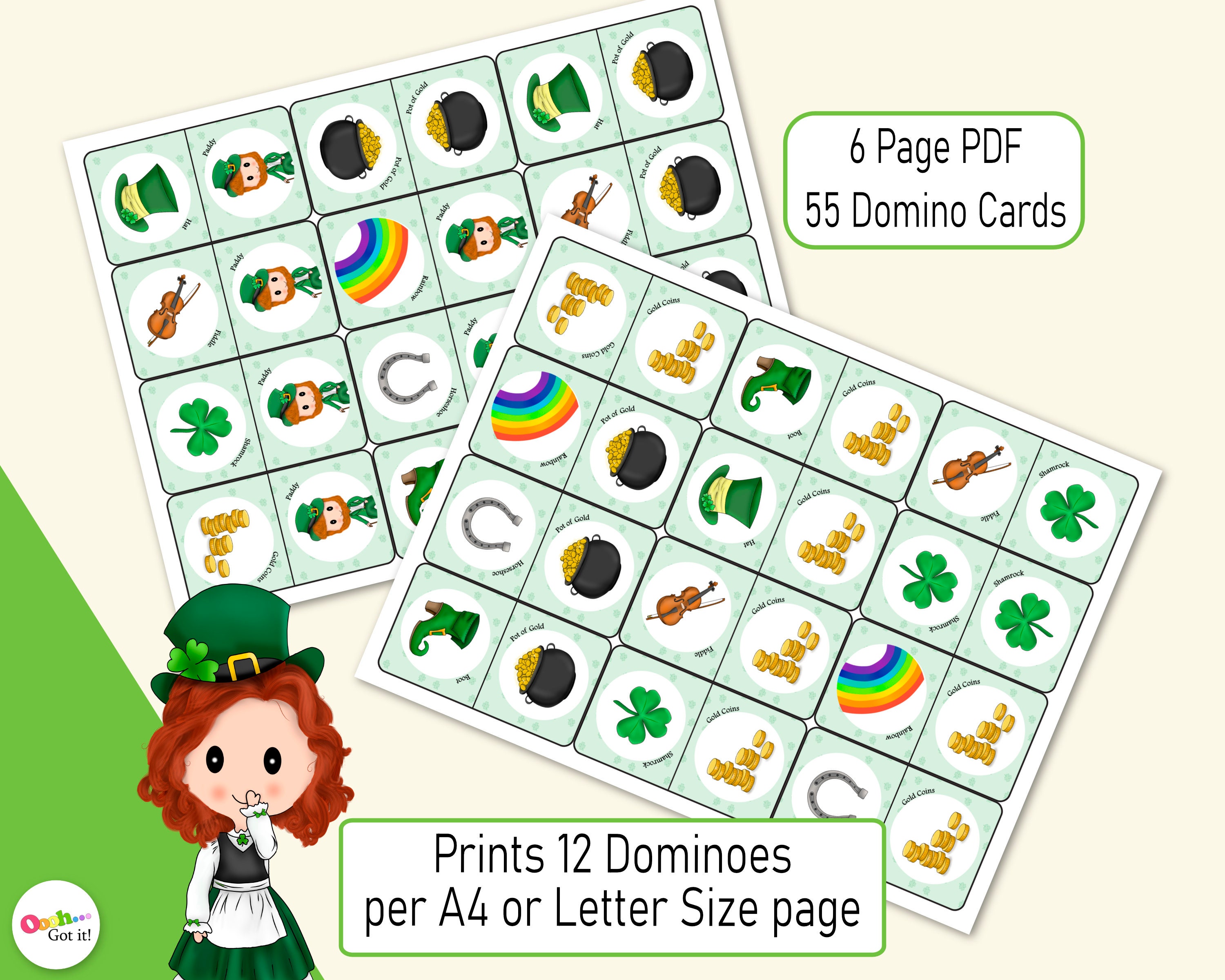St Patrick's Day a Printable Leprechaun Dominoes Game, a Irish Shamrock ...