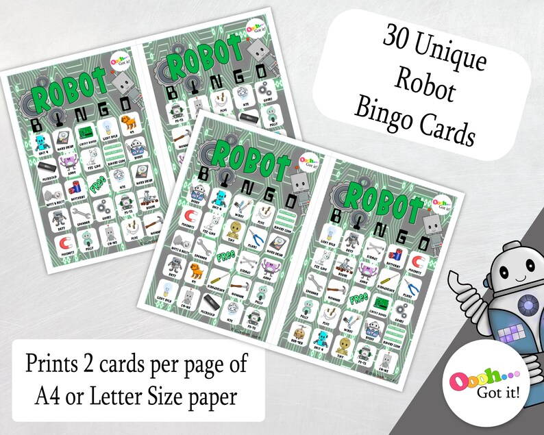 Robot Bingo Cards a Printable Boys Birthday Party Game a - Etsy UK
