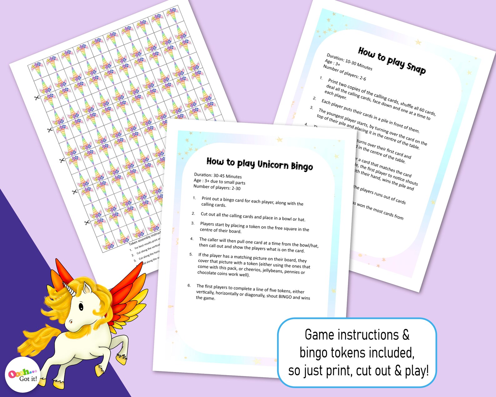 Unicorn Bingo, a Cute Printable Kawaii Unicorn Party Game, 30 Bingo ...