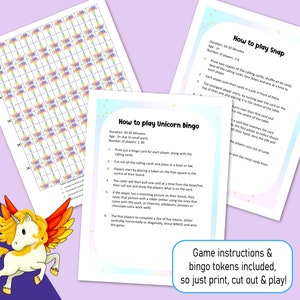 Unicorn Bingo, a Cute Printable Kawaii Unicorn Party Game, 30 Bingo ...