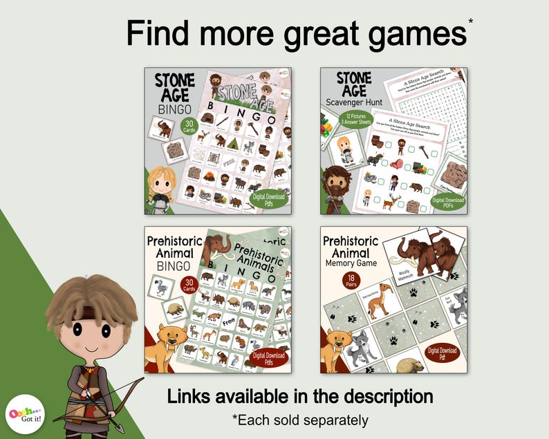 Stone Age Dominoes, a Printable Prehistoric Picture Matching Activity ...