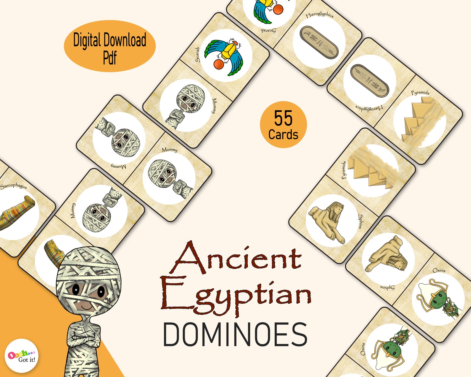 Ancient Egyptian Dominoes, a Printable Mummy Party Favor, Boy's ...