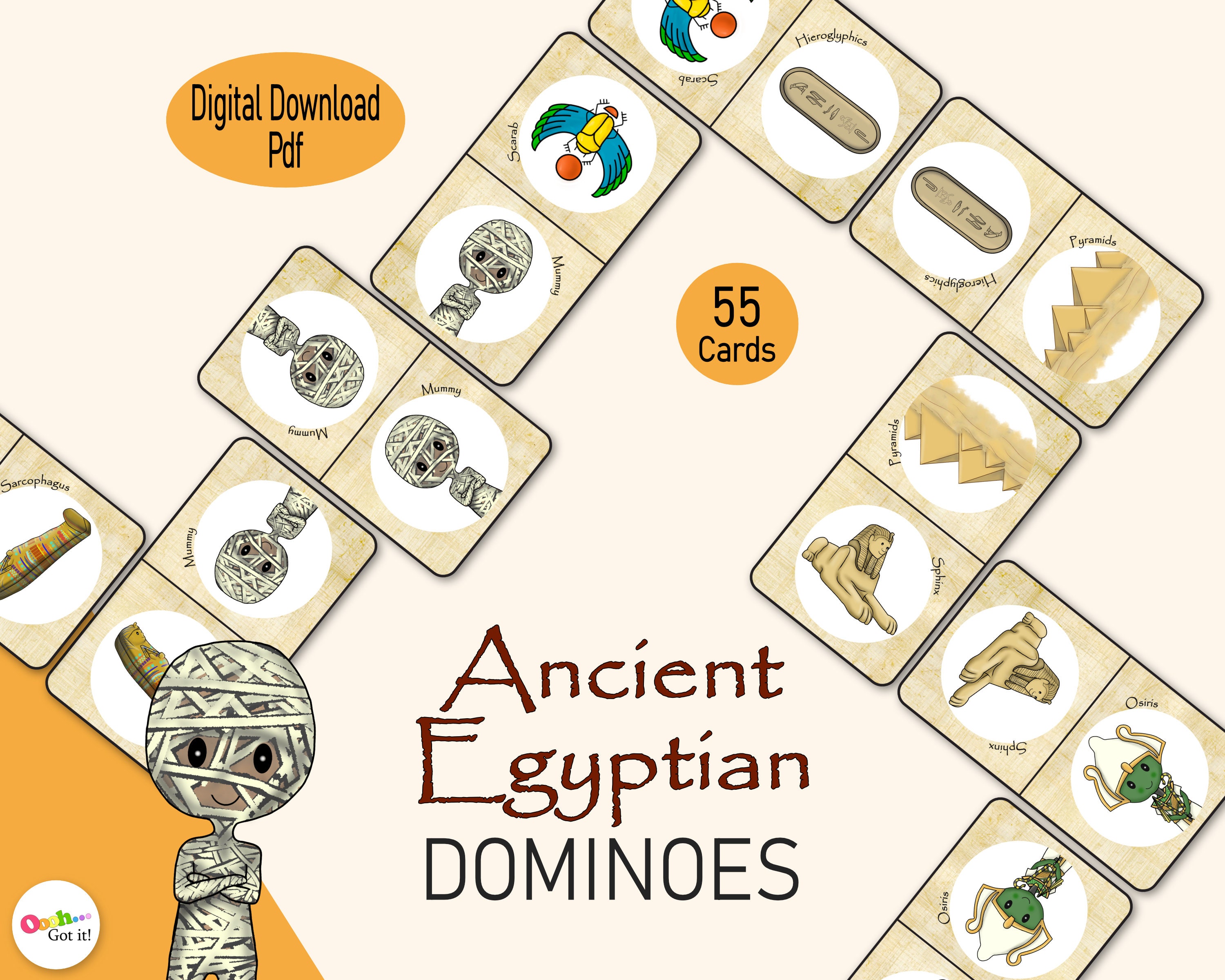 Ancient Egyptian Dominoes, a Printable Mummy Party Favor, Boy's ...